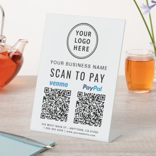 Scan to Pay Paypal Venmo QR Codes Logo Pedestal Sign | Zazzle