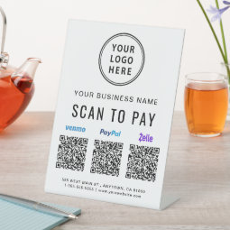 Scan to Pay Paypal Venmo Zelle QR Codes Logo Pedestal Sign | Zazzle
