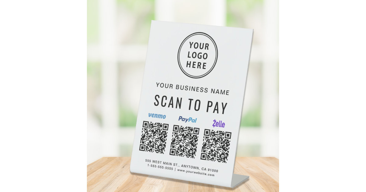 Scan to Pay Paypal Venmo Zelle QR Codes Logo Pedestal Sign | Zazzle