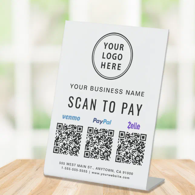 Scan to Pay Paypal Venmo Zelle QR Codes Logo Pedestal Sign | Zazzle