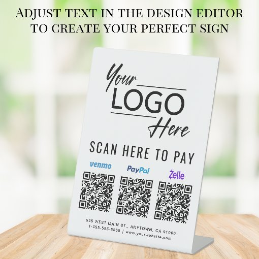 Scan to Pay Paypal Venmo Zelle QR Codes Logo Pedestal Sign | Zazzle
