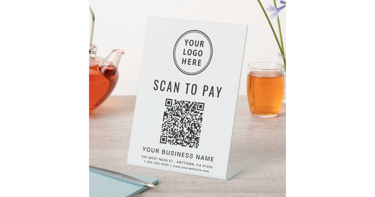 Scan to Pay QR Code and Logo Business Pedestal Sign | Zazzle