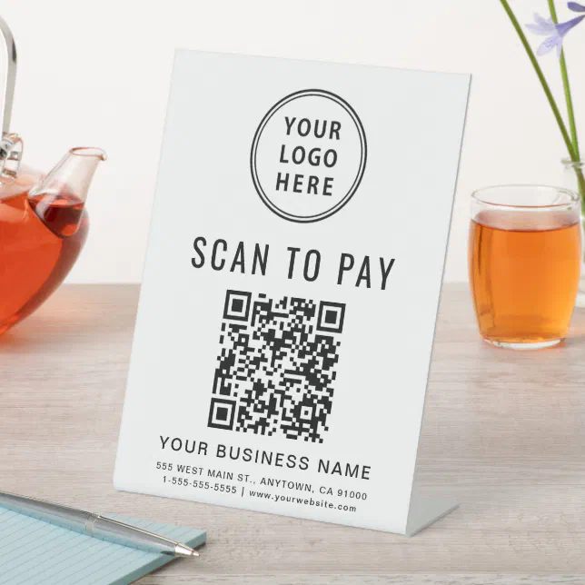 Scan to Pay QR Code and Logo Business Pedestal Sign | Zazzle