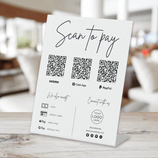 Scan To Pay QR Code Business Pedestal Sign | Zazzle