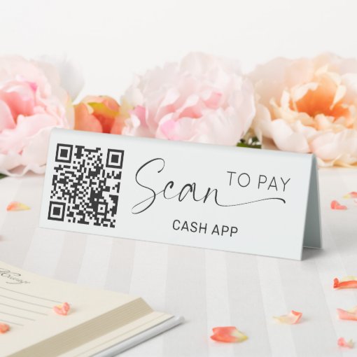 Scan To Pay QR Code Minimalist Black & White Table Tent Sign | Zazzle