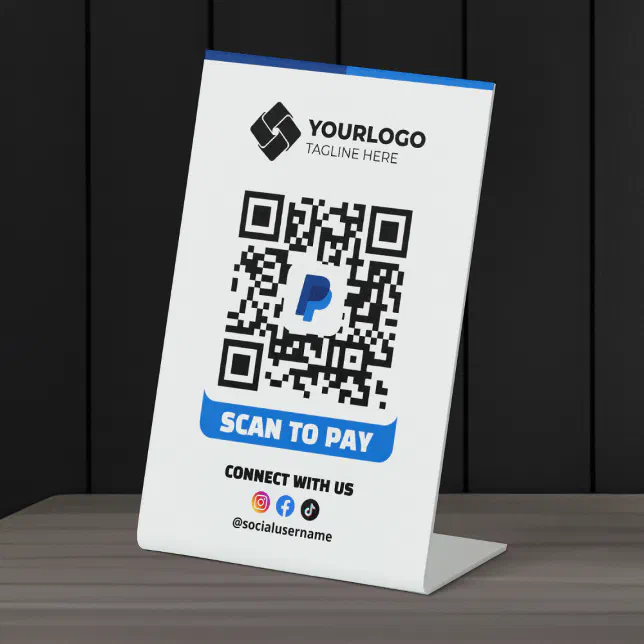 Scan to Pay QR Code Payment Paypal Logo Pedestal Sign | Zazzle