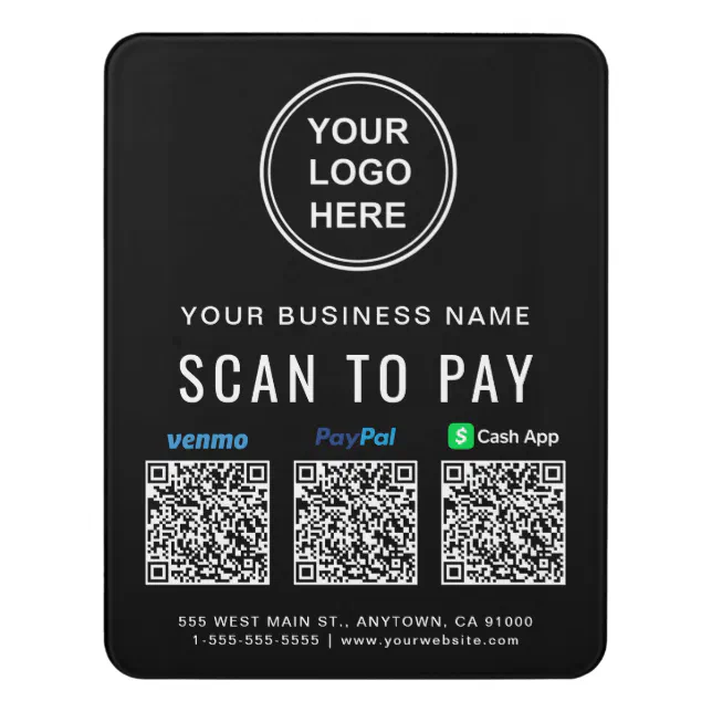 Scan to Pay Venmo Paypal CashApp QR Codes Logo Door Sign | Zazzle