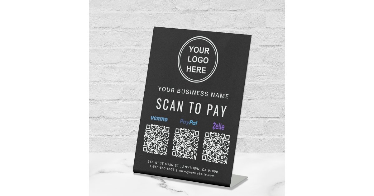 Scan to Pay Venmo Paypal Zelle QR Codes Logo Pedestal Sign | Zazzle