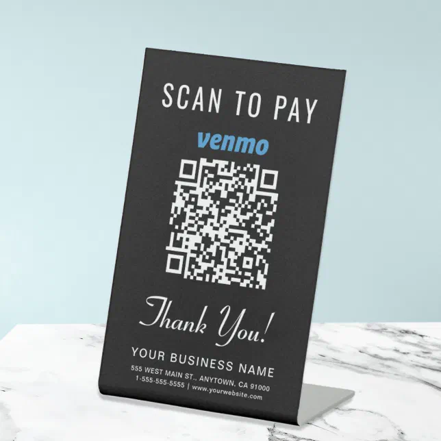 Scan to Pay Venmo QR Code Black Pedestal Sign | Zazzle