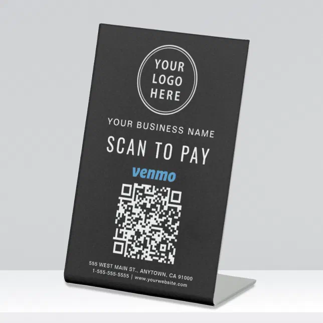 Scan to Pay Venmo QR Code Logo Black Pedestal Sign | Zazzle