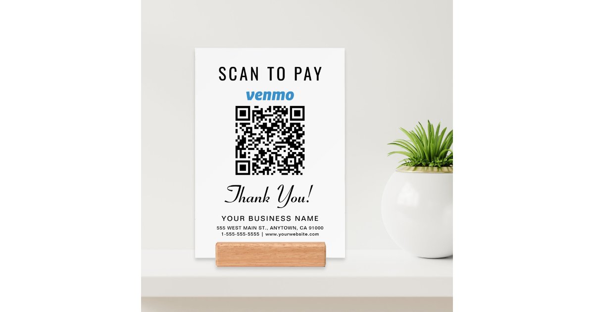 Scan to Pay Venmo QR Code Tabletop Sign Holder | Zazzle