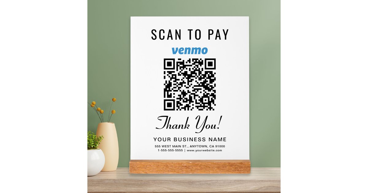 Scan to Pay Venmo QR Code White Acrylic Sign | Zazzle