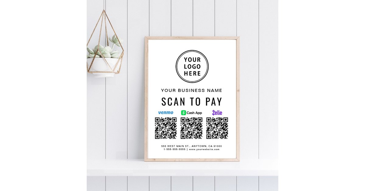 Scan to Pay Venmo Zelle CashApp QR Codes Logo Poster | Zazzle