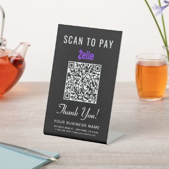 Scan to Pay Zelle QR Code Black Pedestal Sign | Zazzle