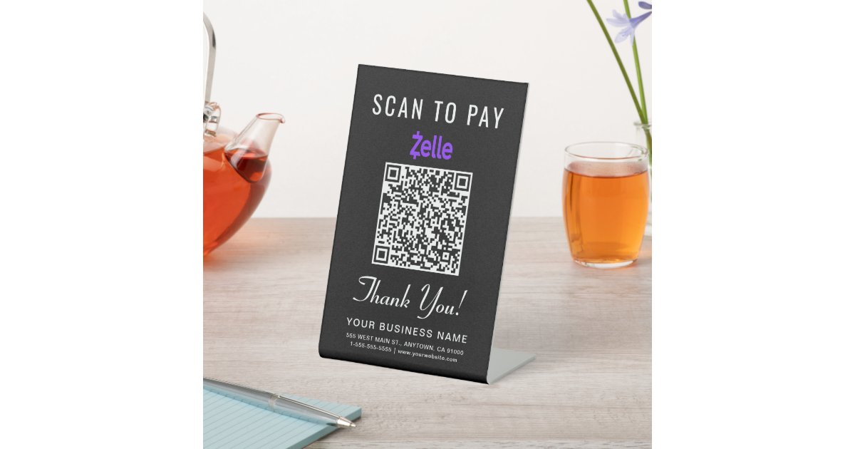 Scan to Pay Zelle QR Code Black Pedestal Sign | Zazzle
