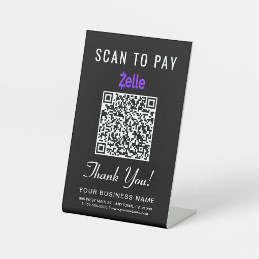 Scan to Pay Zelle QR Code Black Pedestal Sign | Zazzle