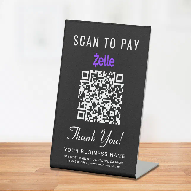 Scan to Pay Zelle QR Code Black Pedestal Sign | Zazzle