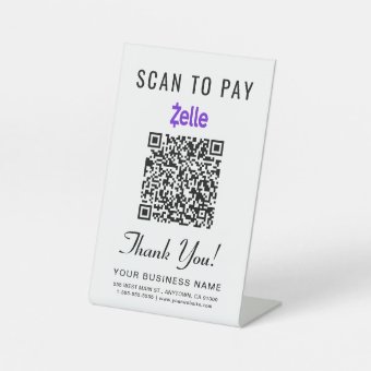 Scan to Pay Zelle QR Code Pedestal Sign | Zazzle