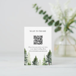 Scan to Share Pine Forest Wedding Photos QR Code Enclosure Card | Zazzle