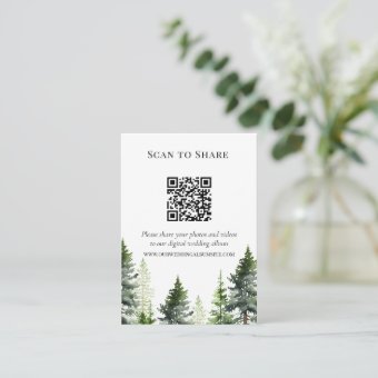 Scan to Share Pine Forest Wedding Photos QR Code Enclosure Card | Zazzle