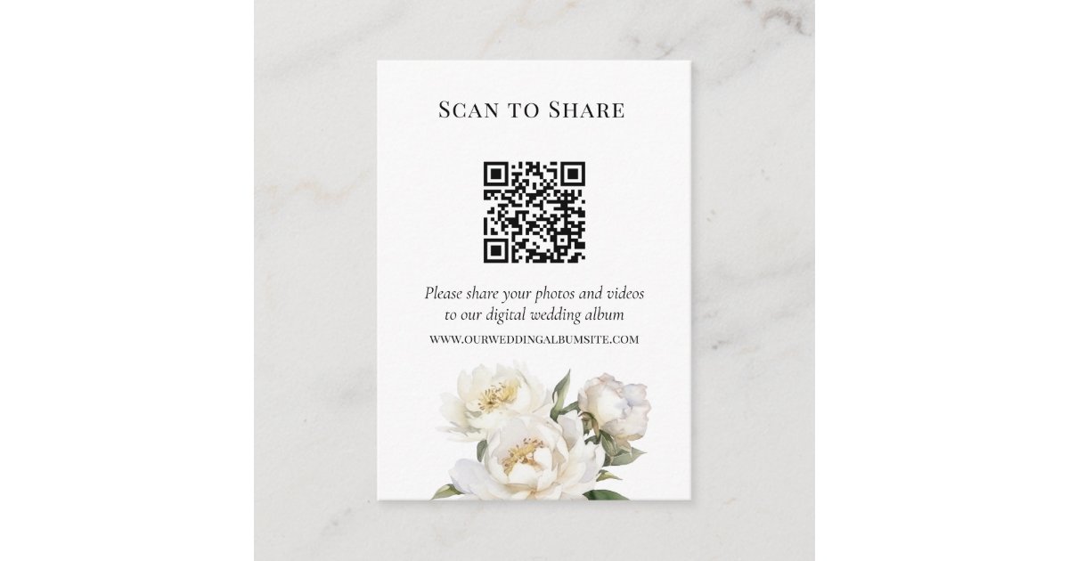 Scan to Share Wedding Photos and Videos QR Code Enclosure Card | Zazzle