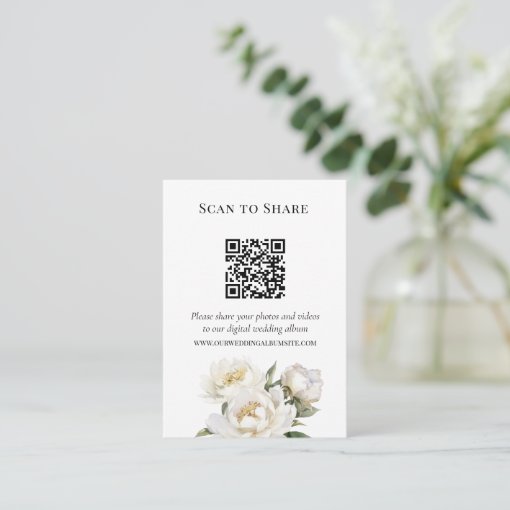 Scan to Share Wedding Photos and Videos QR Code Enclosure Card | Zazzle