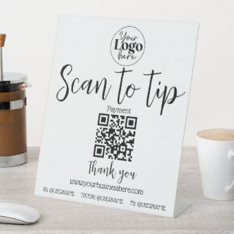 Scan to tip, pay digital tip jar Pedestal Sign | Zazzle
