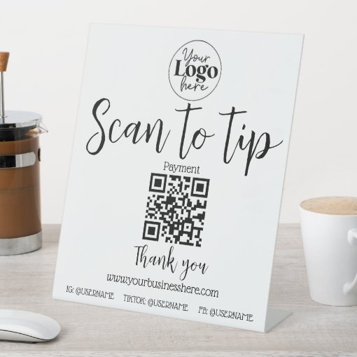 Scan to tip, pay digital tip jar Pedestal Sign | Zazzle