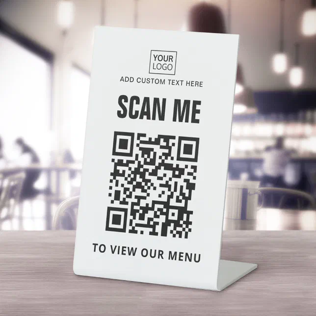 Scan to view menu custom logo QR code custom color Pedestal Sign | Zazzle