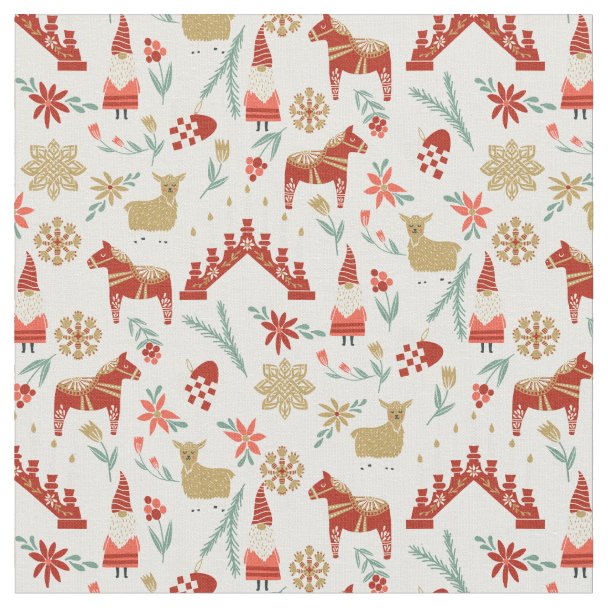 Scandi Christmas God Jul Folk Fabric | Zazzle
