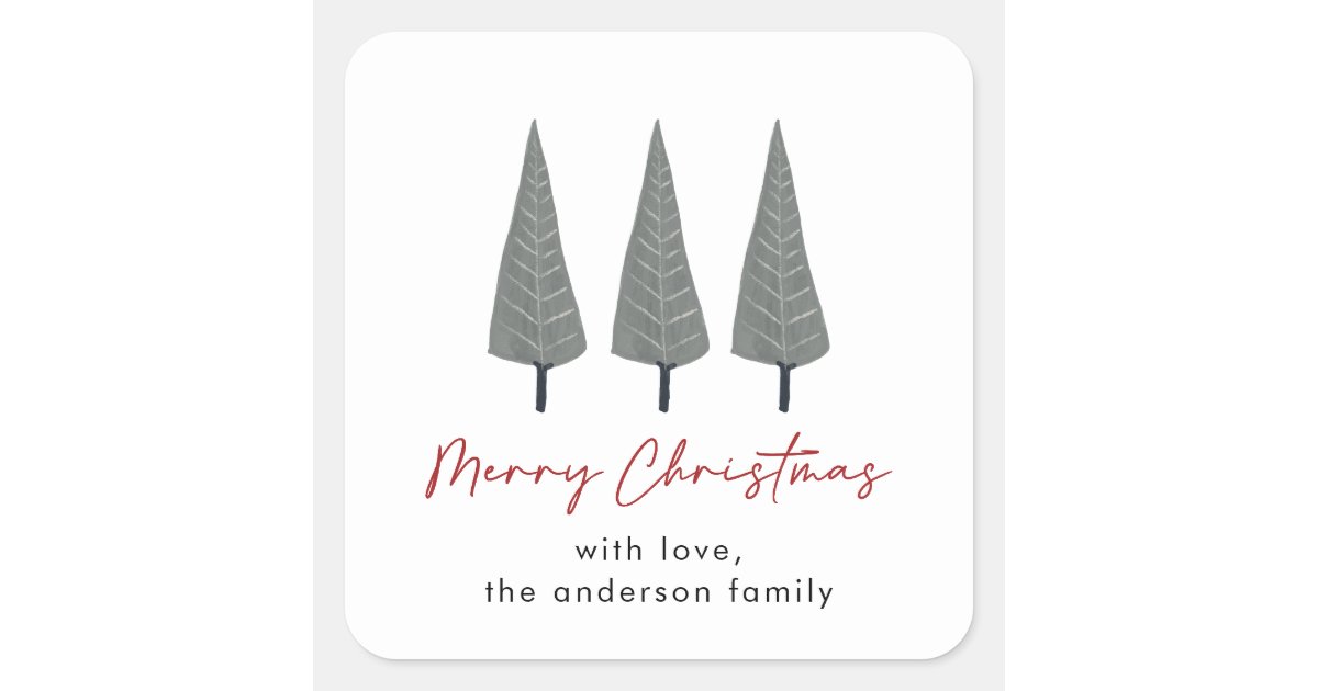 Scandi Trees Merry Christmas Holiday Square Sticker | Zazzle
