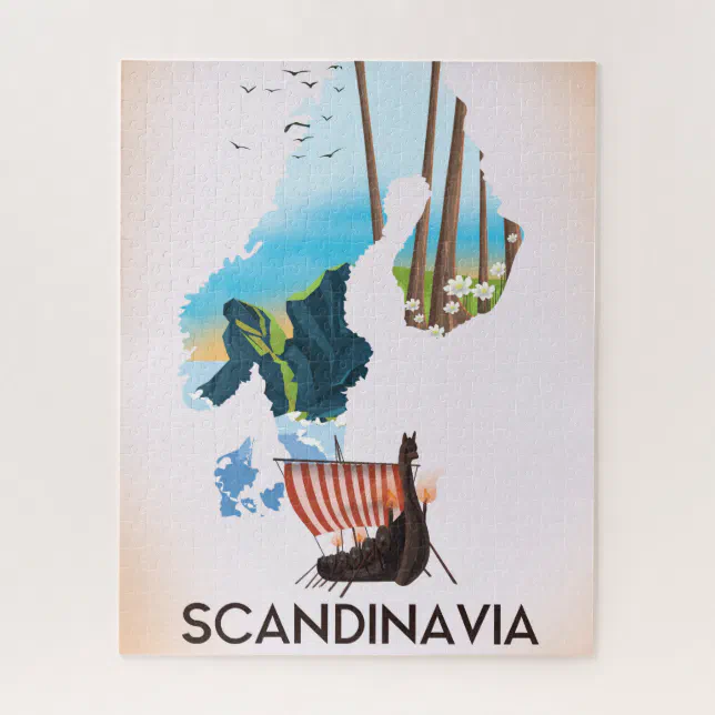 Scandinavia Map Viking travel poster Jigsaw Puzzle | Zazzle