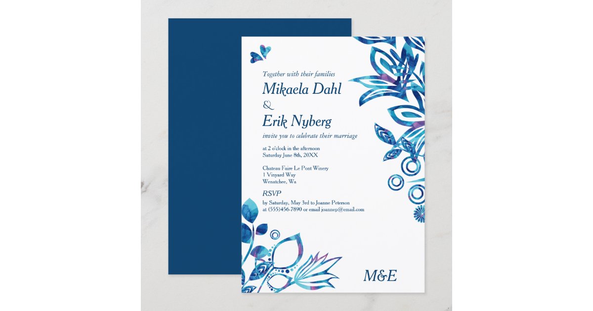 Scandinavian Blue Pattern Wedding Invitation | Zazzle