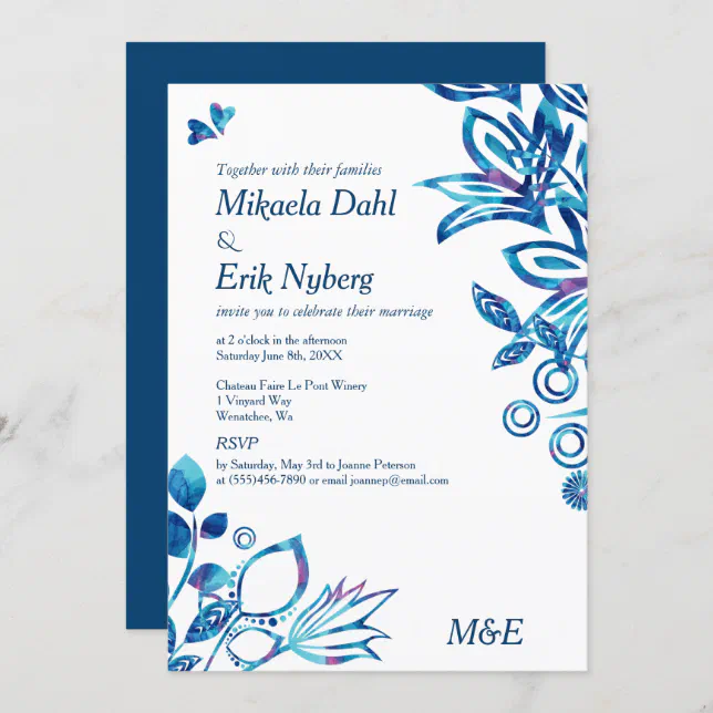 Scandinavian Blue Pattern Wedding Invitation | Zazzle