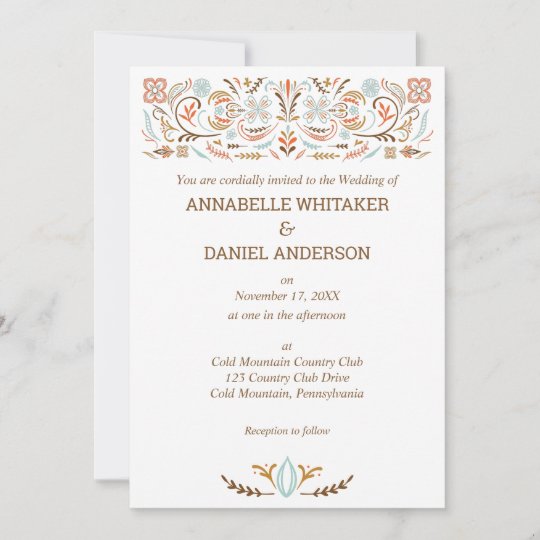 Scandinavian Folk Art Autumn Colors Wedding Invitation | Zazzle.com