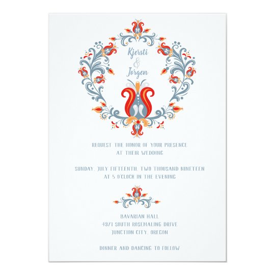 Scandinavian Folk Art Wedding Invitation Blue | Zazzle.com