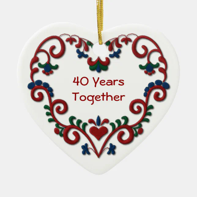 Scandinavian Heart 40 Years Together Ceramic Ornament | Zazzle
