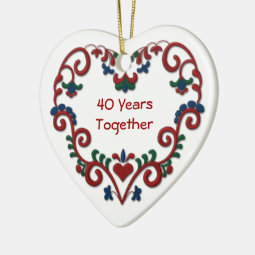 Scandinavian Heart 40 Years Together Ceramic Ornament | Zazzle