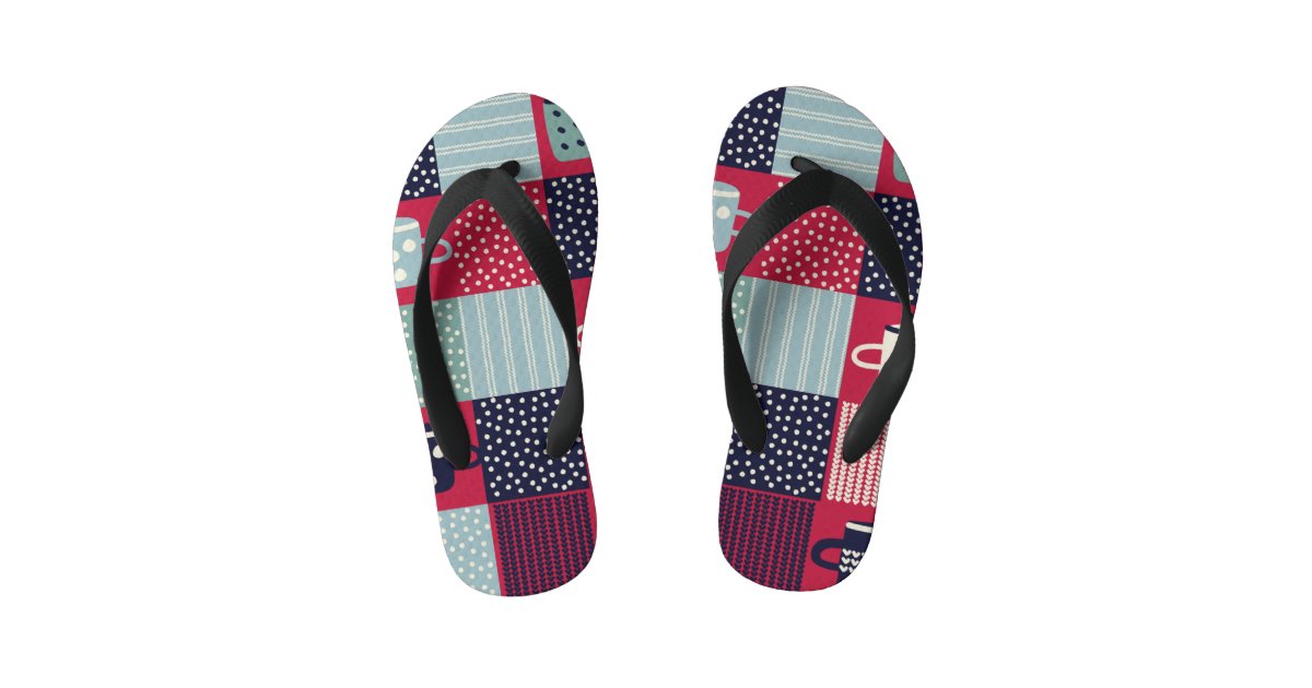 Scandinavian Hygge: Rustic Pattern Mix Kid's Flip Flops | Zazzle