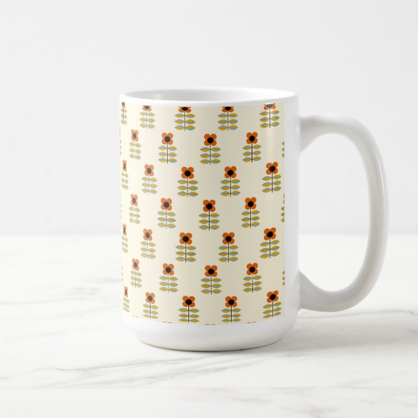 Scandinavian Inspired Orange Floral Pattern Fabric | Zazzle