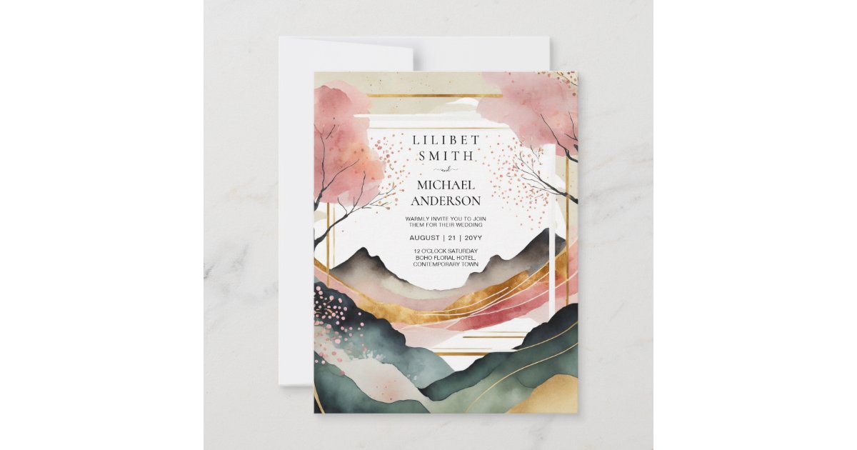 Scandinavian Japandi Wedding Abstract Nature Invitation | Zazzle