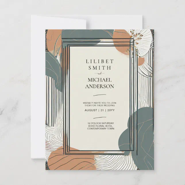Scandinavian Japandi Wedding Abstract Sage Brown Invitation | Zazzle