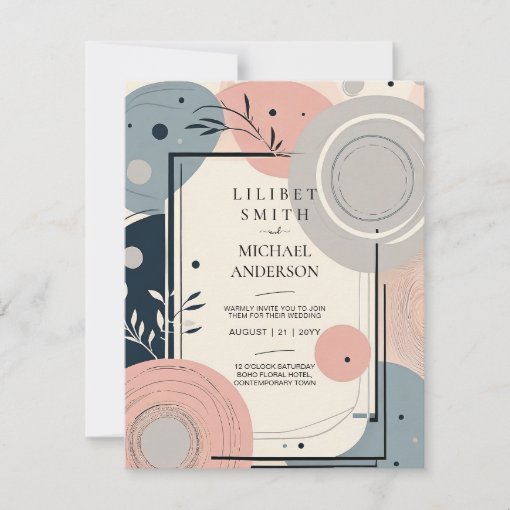 Scandinavian Japandi Wedding Theme Blush Blue Invitation | Zazzle