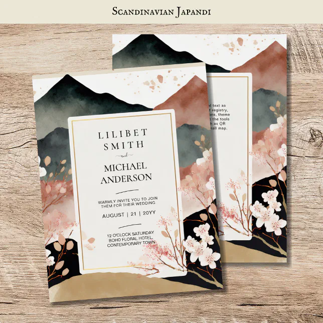 Scandinavian Japandi Wedding Theme Cherry Blossom Invitation | Zazzle