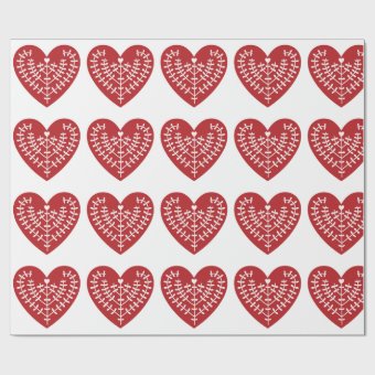 Scandinavian Red Heart Wrapping Paper | Zazzle