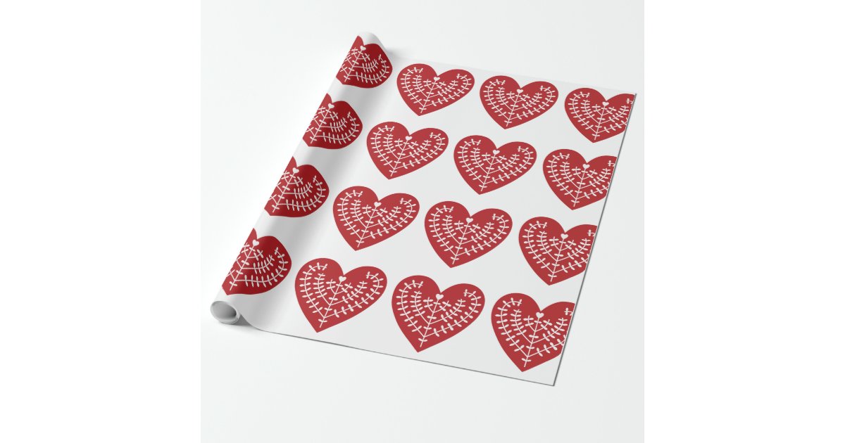 Scandinavian Red Heart Wrapping Paper | Zazzle