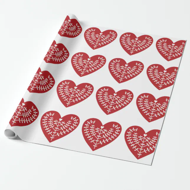 Scandinavian Red Heart Wrapping Paper | Zazzle