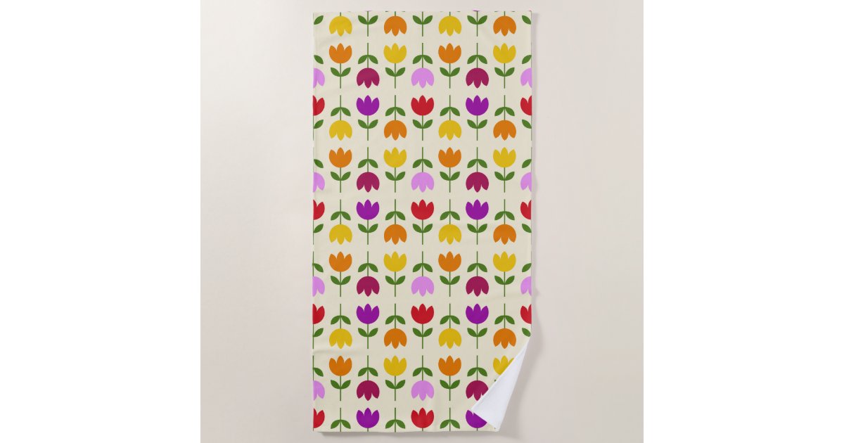 Scandinavian Style Col on Crm Flower Rpt Pattern Beach Towel | Zazzle