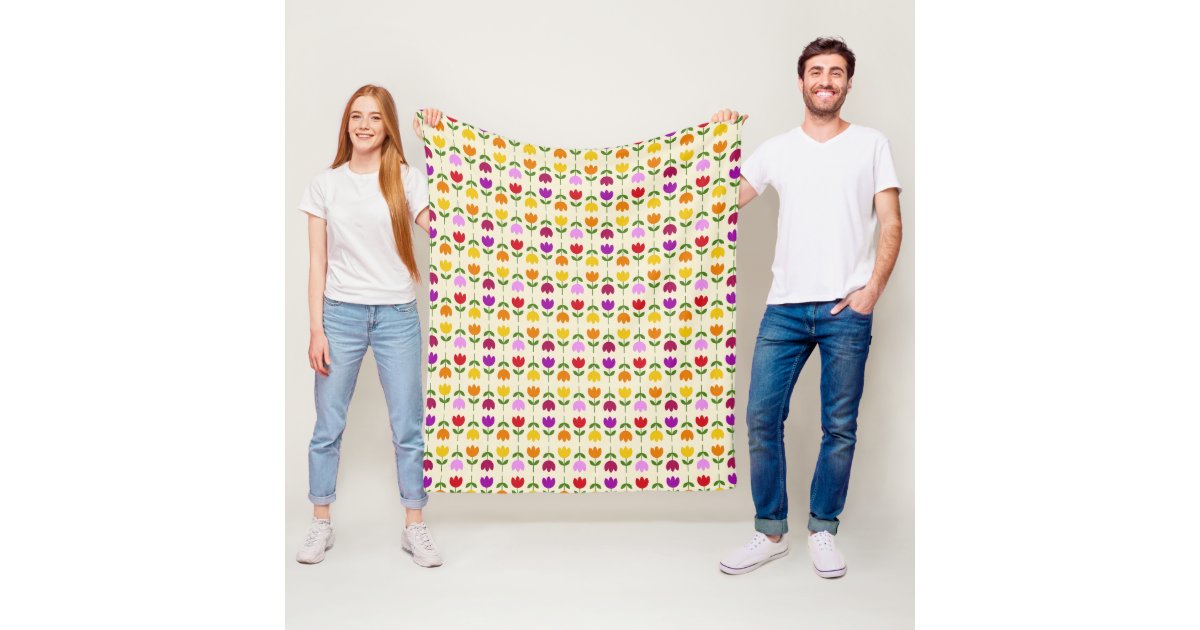 Scandinavian Style Col on Crm Flower Rpt Pattern Fleece Blanket | Zazzle