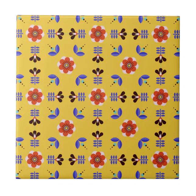 Scandinavian Style Geometric Floral Pattern Ceramic Tile | Zazzle